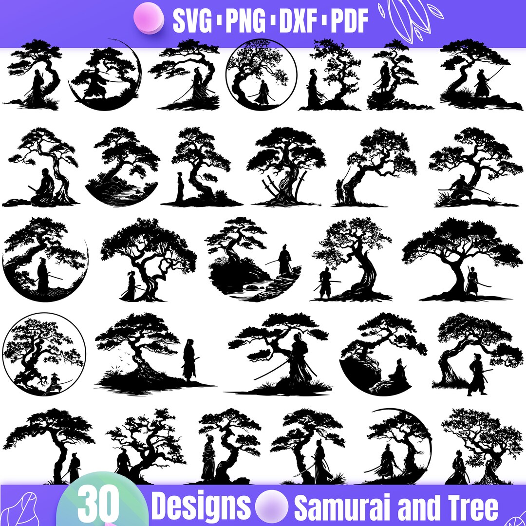 High Quality Samurai and Tree SVG Bundle, Samurai Dxf, Samurai Png ...