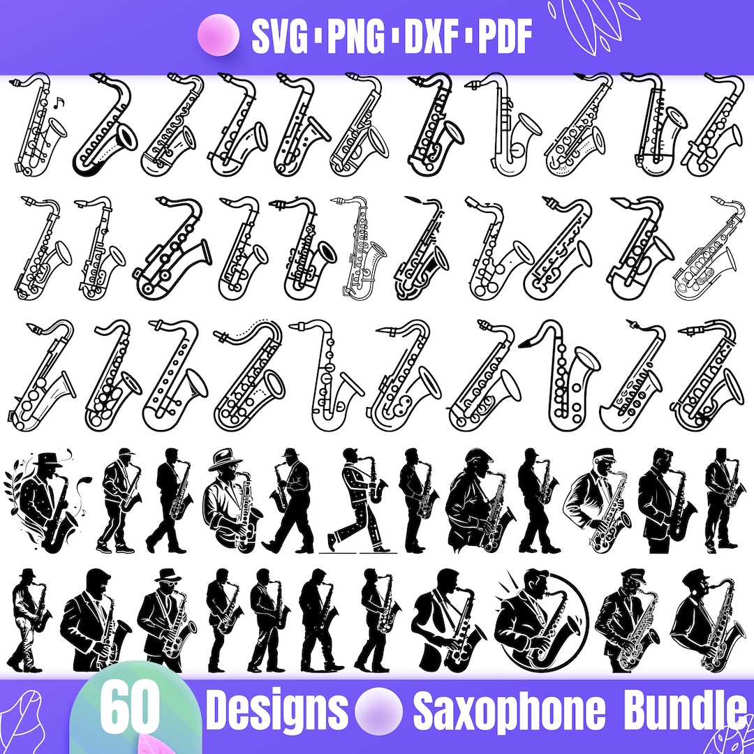 60 Saxophone SVG Bundle, Jazz Music Clipart, Sax Player, Musical ...