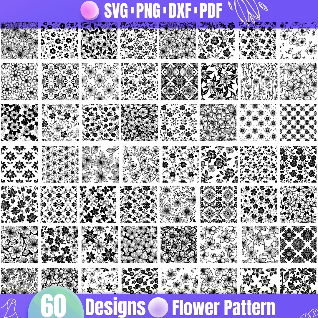 Flower Pattern SVG Bundle | 60 Seamless Floral Background Designs ...