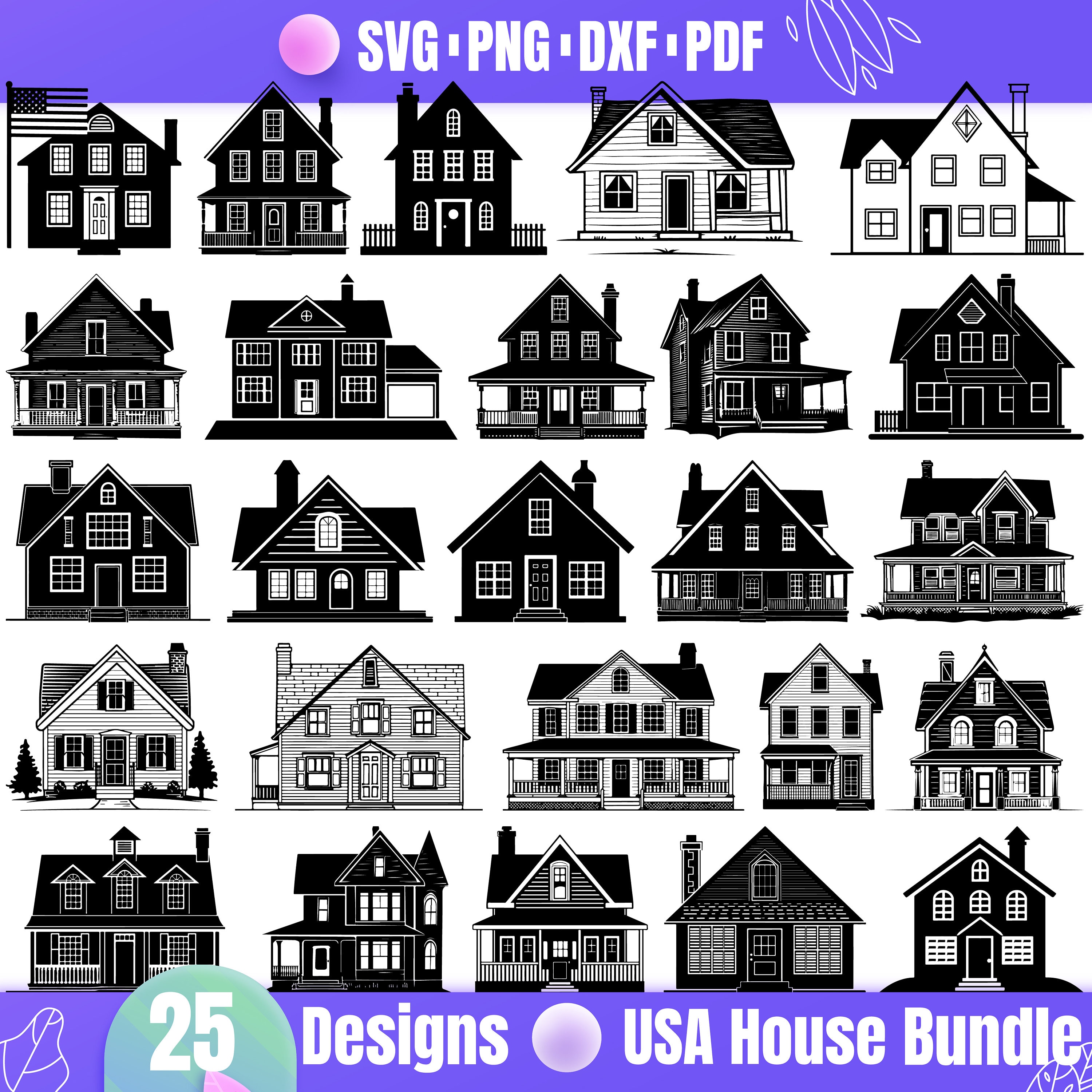 High Quality USA House SVG Bundle, House Dxf, House Png, House Vector ...