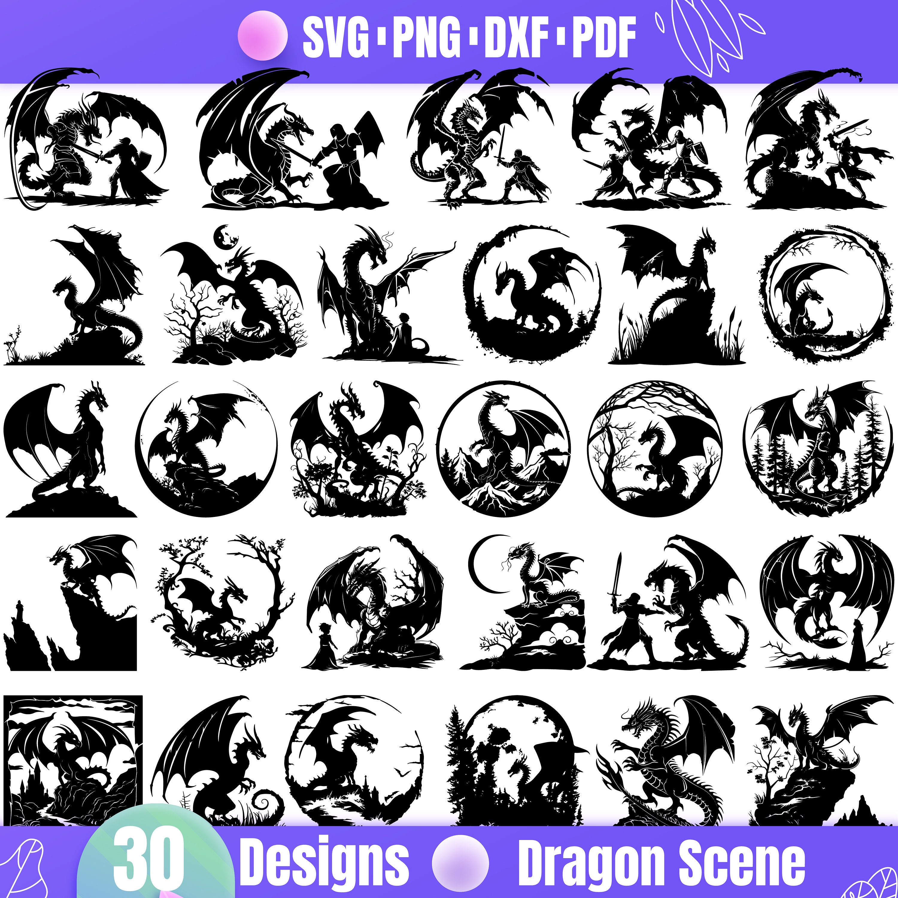 High Quality Dragon Scene SVG Bundle, Dragon Scene Dxf, Dragon Scene ...