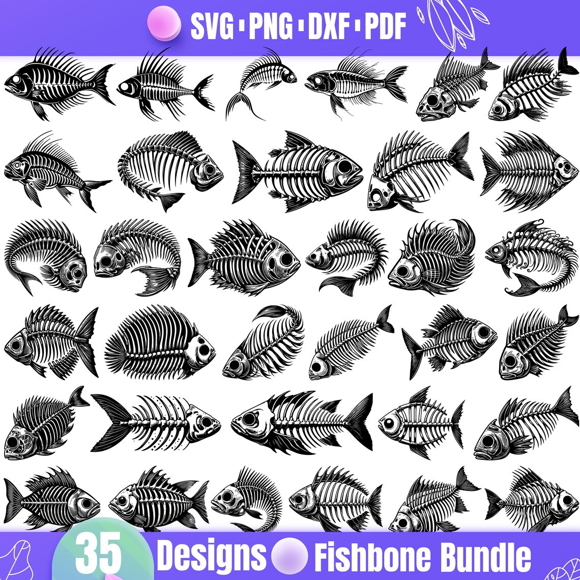High Quality Fishbone SVG Bundle, Fishbone Dxf, Fishbone Png, Fishbone ...