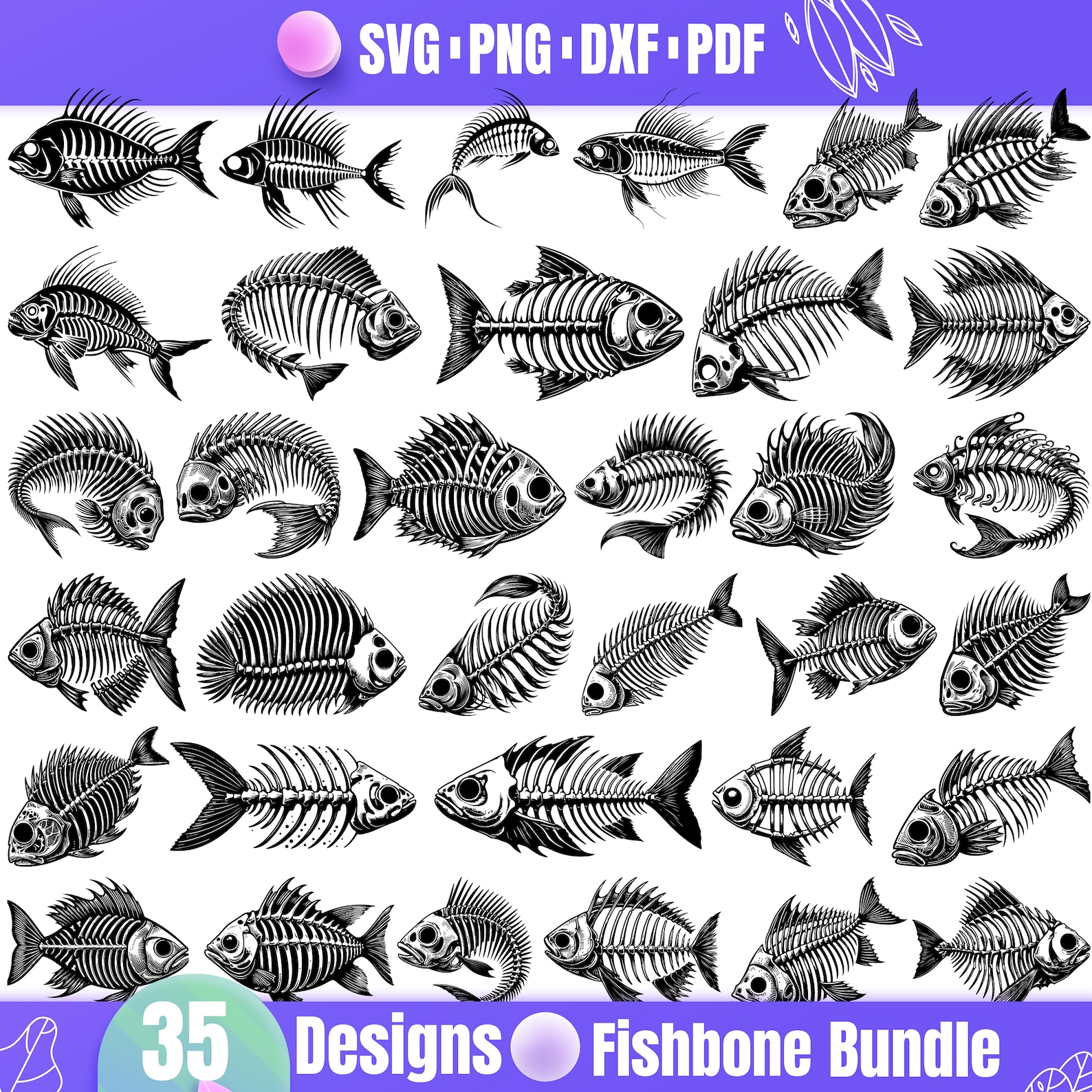High Quality Fishbone SVG Bundle, Fishbone Dxf, Fishbone Png, Fishbone ...