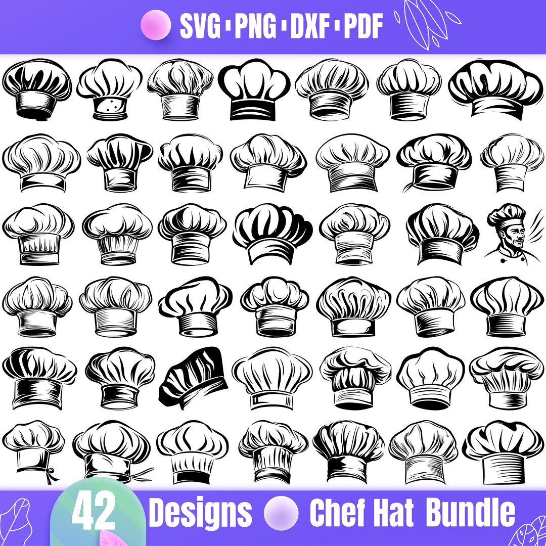 42 Chef Hat SVG Bundle | Baker Toque DXF for Laser Cutting | Cook Hat ...