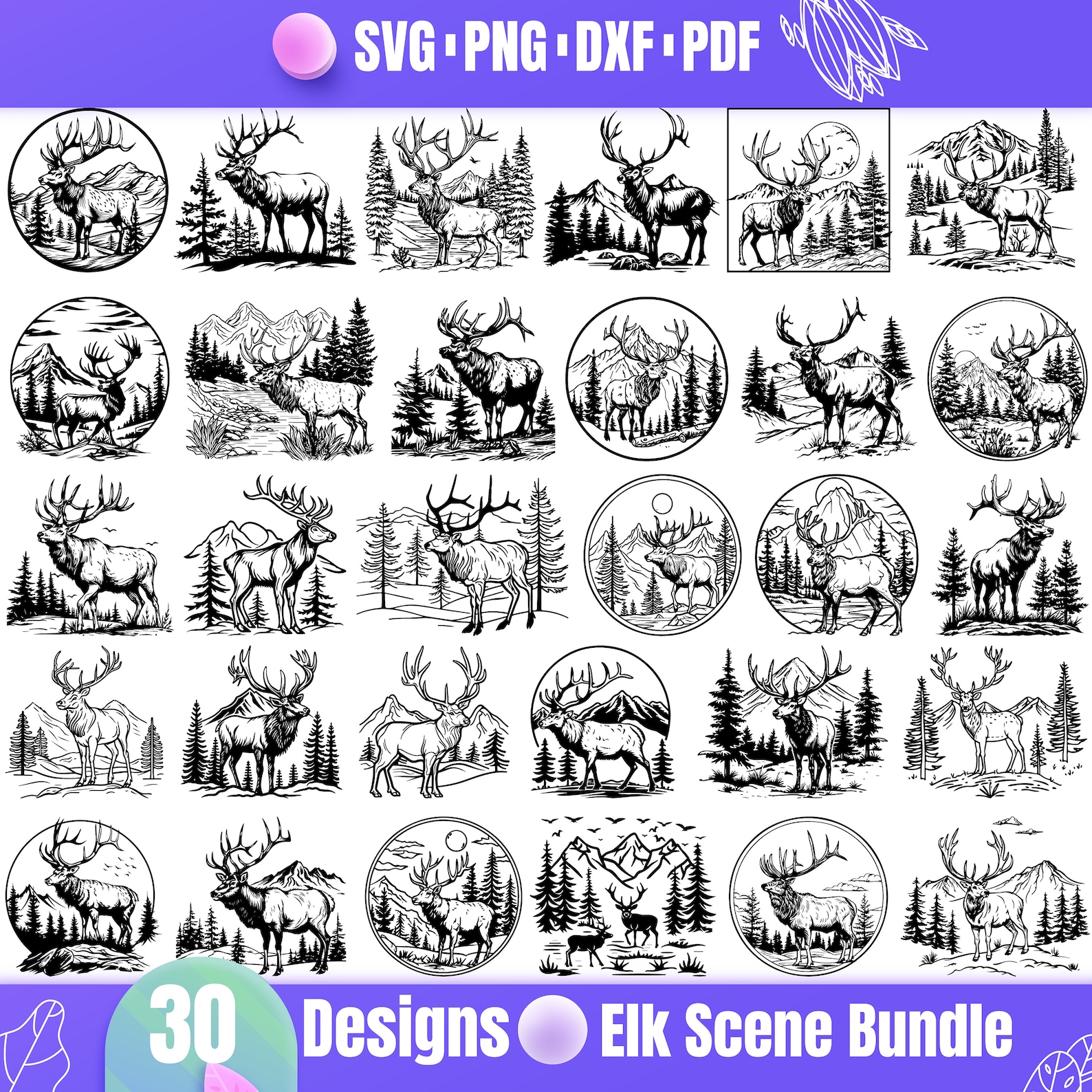 High Quality Elk Scene SVG Bundle, Elk Scene Dxf, Elk Scene Png, Elk ...