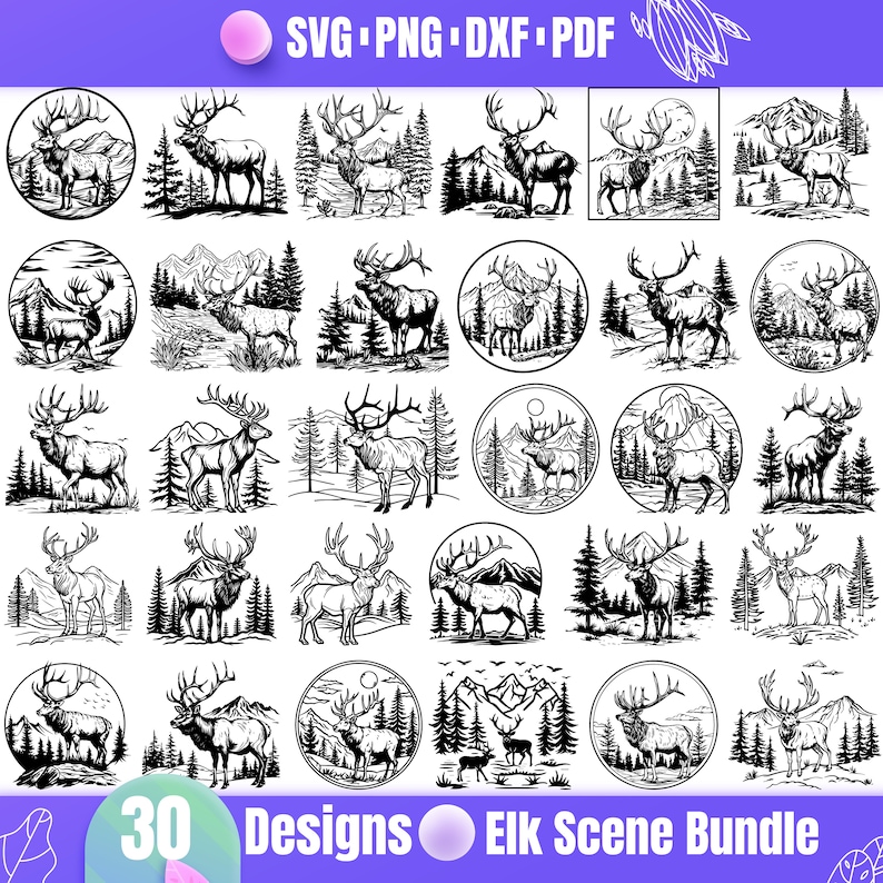High Quality Elk Scene SVG Bundle, Elk Scene Dxf, Elk Scene Png, Elk ...