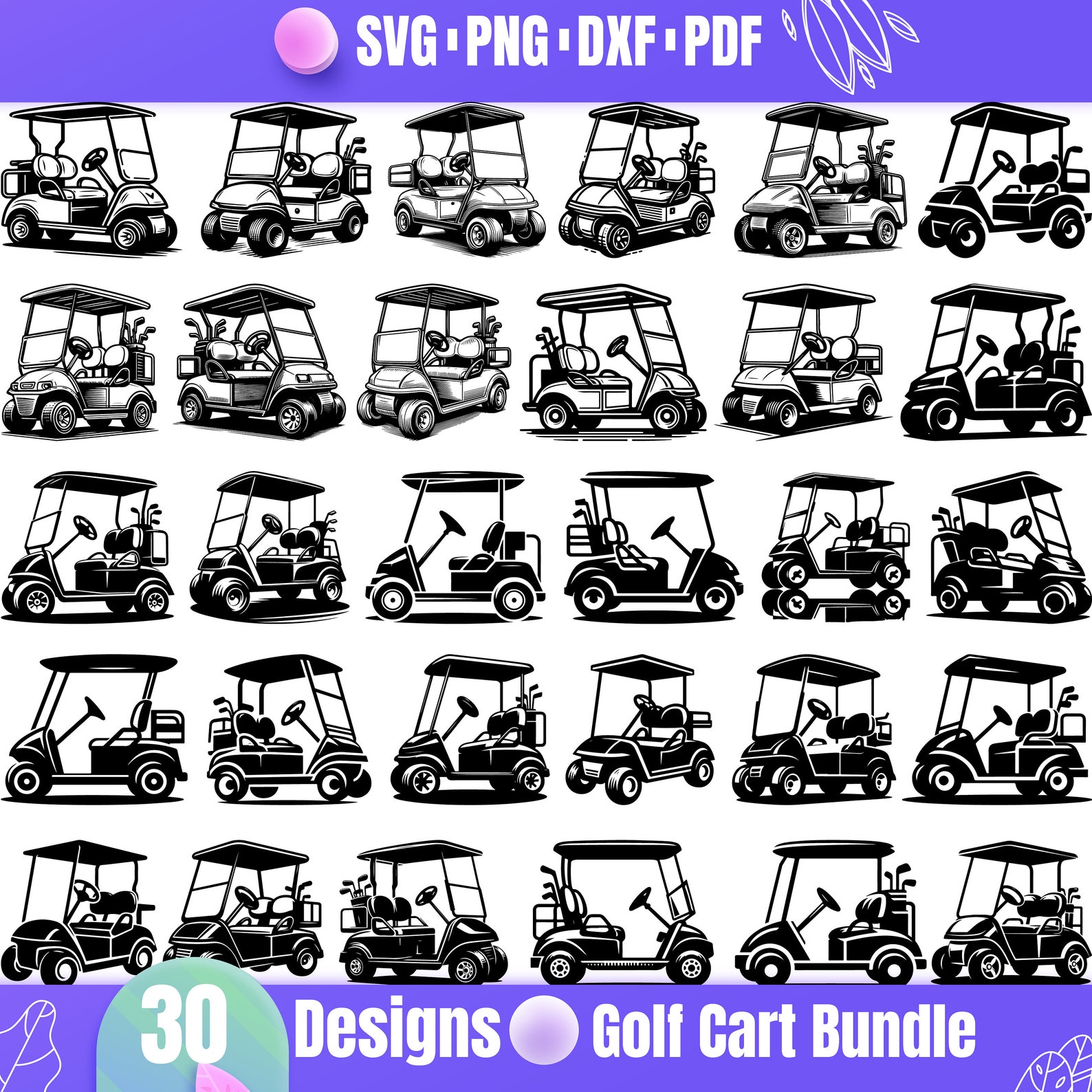 High Quality Golf Cart SVG Bundle, Golf Cart Dxf, Golf Cart Png, Golf ...