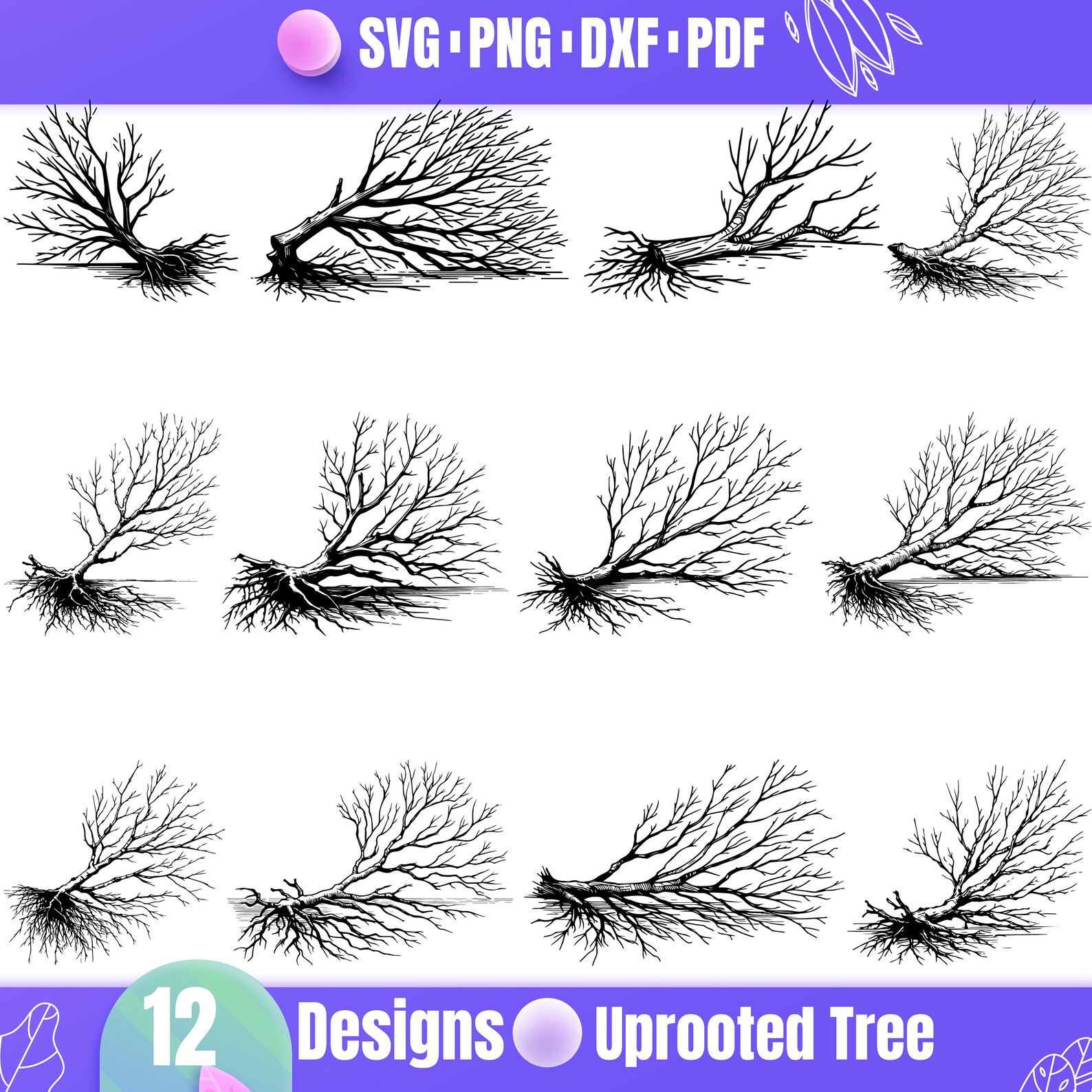 High Quality Uprooted Tree SVG Bundle, Uprooted Tree Dxf, Uprooted Tree ...