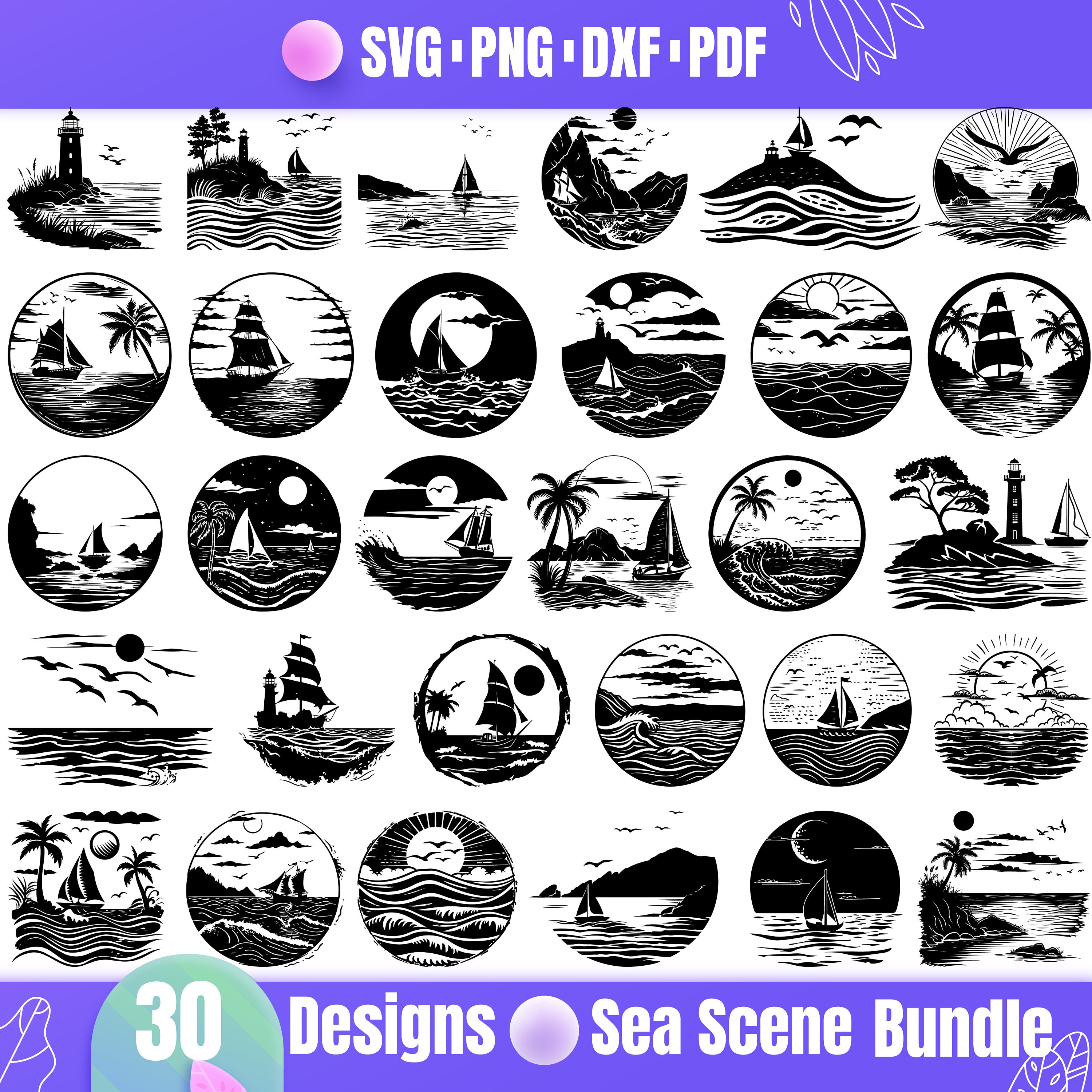 High Quality Sea Scene SVG Bundle, Sea Scene Dxf, Sea Scene Png, Sea ...