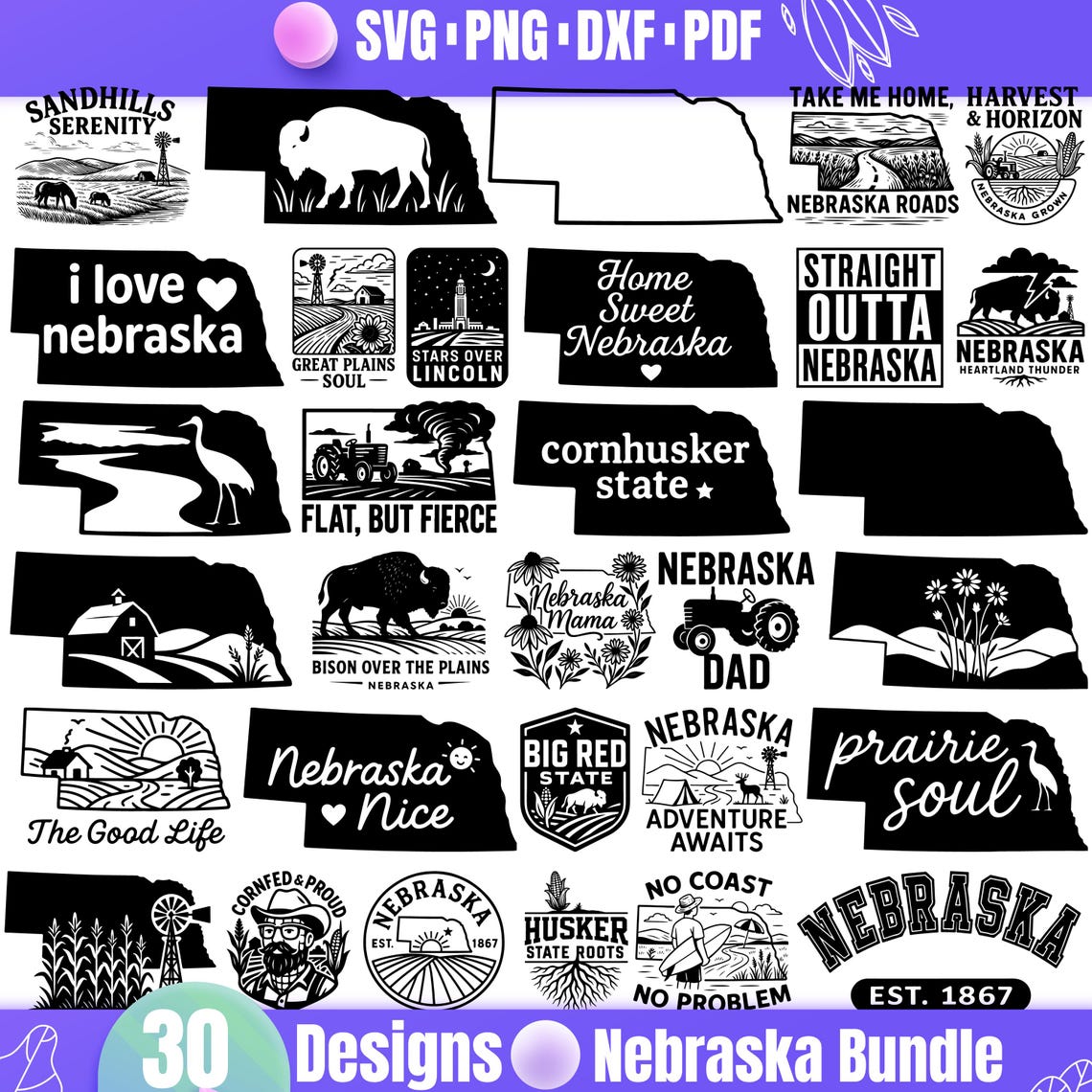 Nebraska SVG Bundle | 30 Nebraska State Designs | Big Red State ...