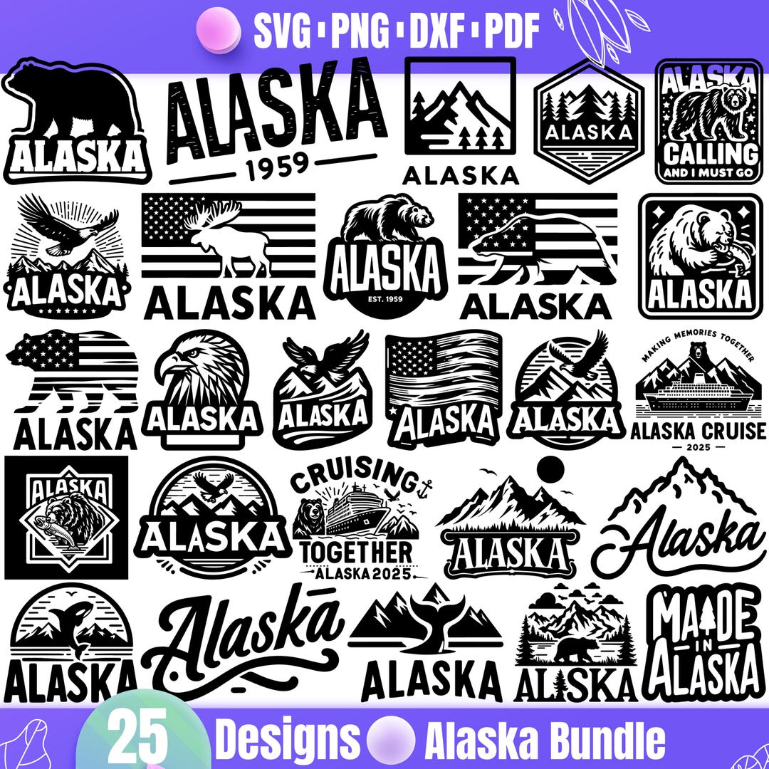 Alaska SVG Bundle, Alaska Clipart, Wild Nature Cut Files, USA State ...
