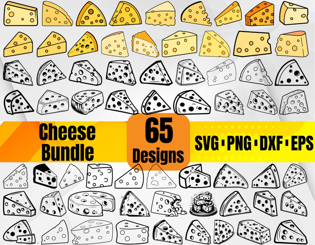 Cheese SVG Bundle – 65 Cheese Slice Clipart, Dairy Food Silhouette ...