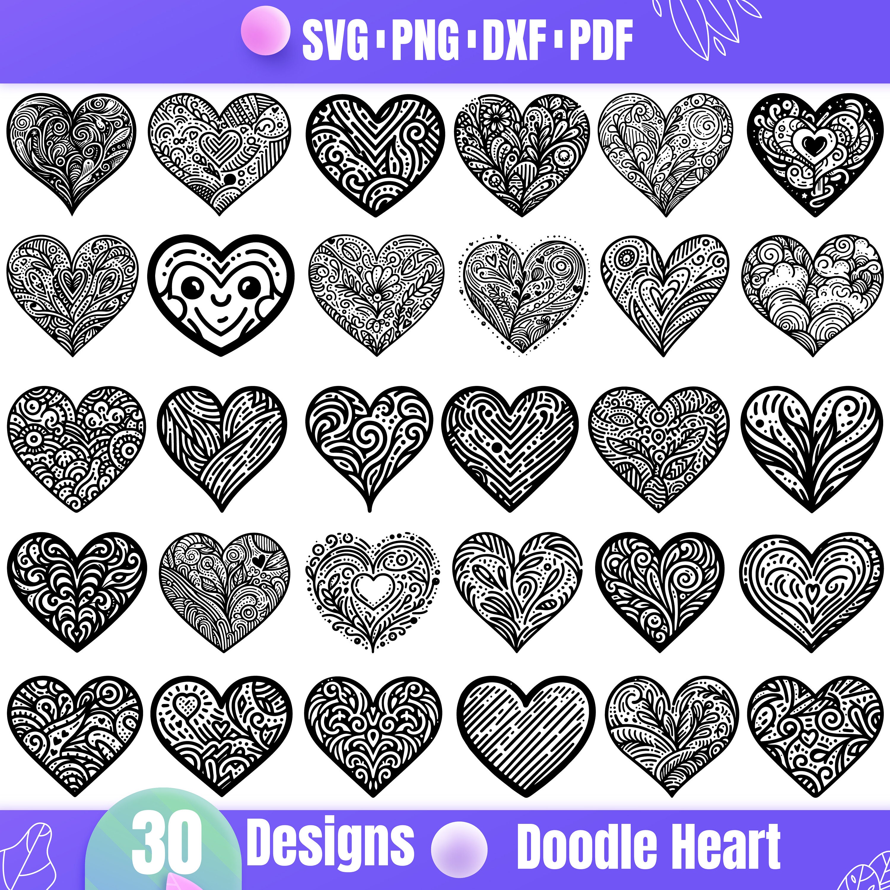 High Quality Doodle Heart SVG Bundle, Doodle Heart Dxf, Doodle Heart ...