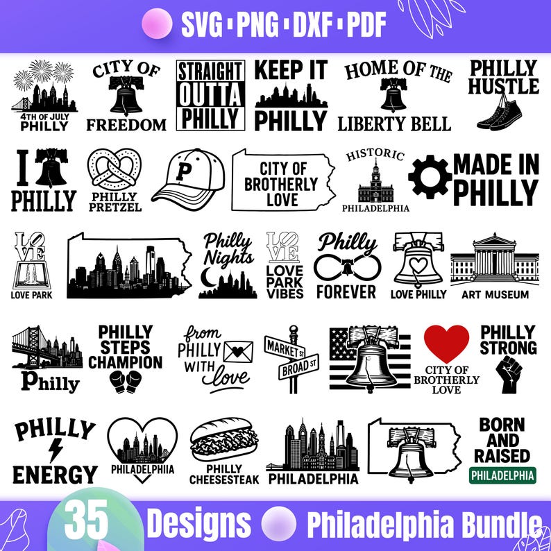Philadelphia SVG Bundle | 35 Philly Clipart Designs | Liberty Bell ...