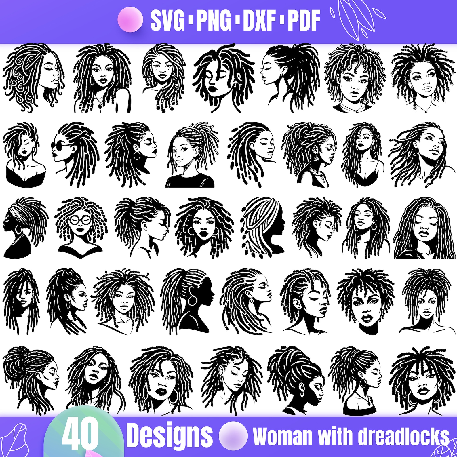 High Quality Dreadlocks SVG Bundle, Dreadlocks Dxf, Dreadlocks Png ...