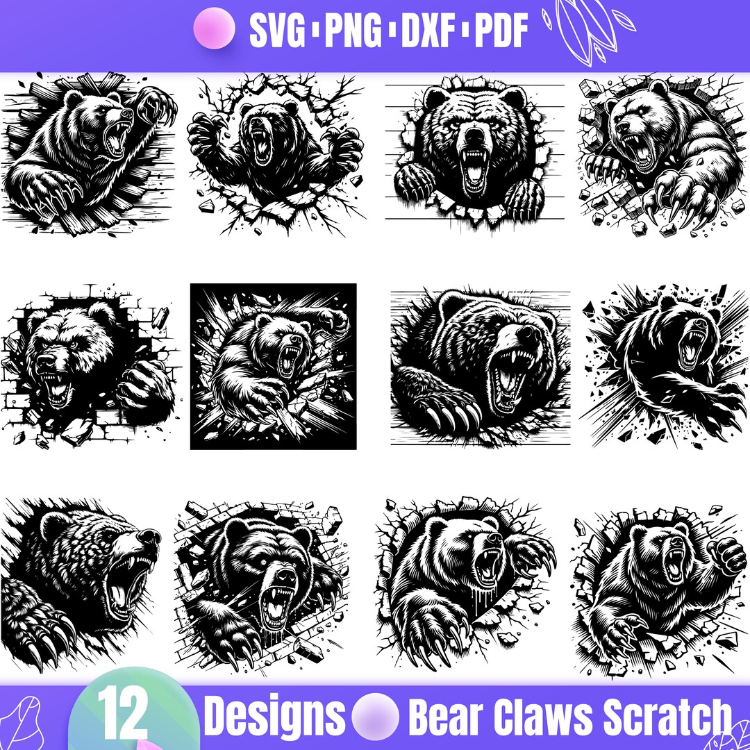 Wild Bear Scratch Svg Rugged Nature-inspired Design for DIY Projects - Etsy