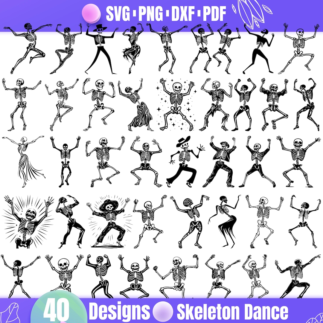Skeleton Dance SVG – Spooky Dancing Skeletons, Halloween Party Clipart ...