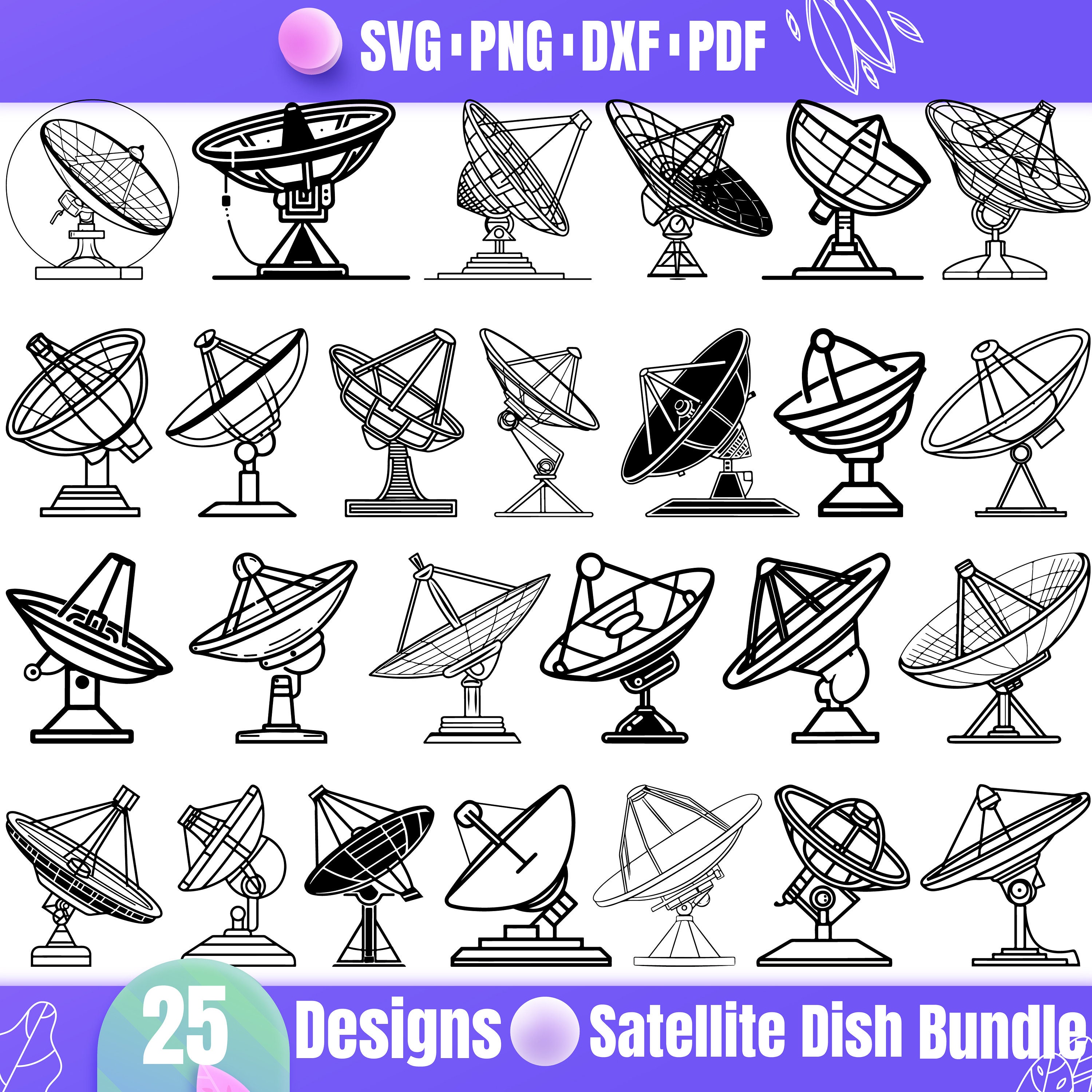 High Quality Satellite Dish SVG Bundle, Satellite Dish Dxf, Satellite ...