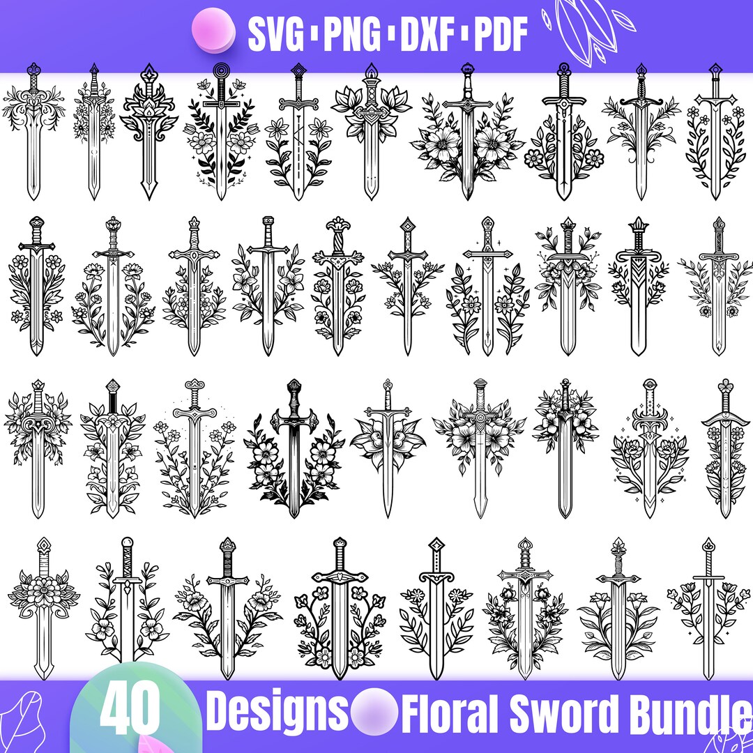 High Quality Floral Sword SVG Bundle, Floral Sword Dxf, Floral Sword ...