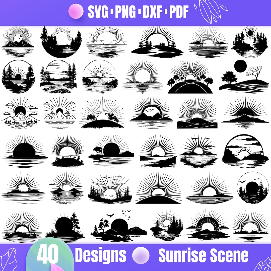 High Quality Sunrise Scene SVG Bundle, Sunrise Scene Dxf, Sunrise Scene ...