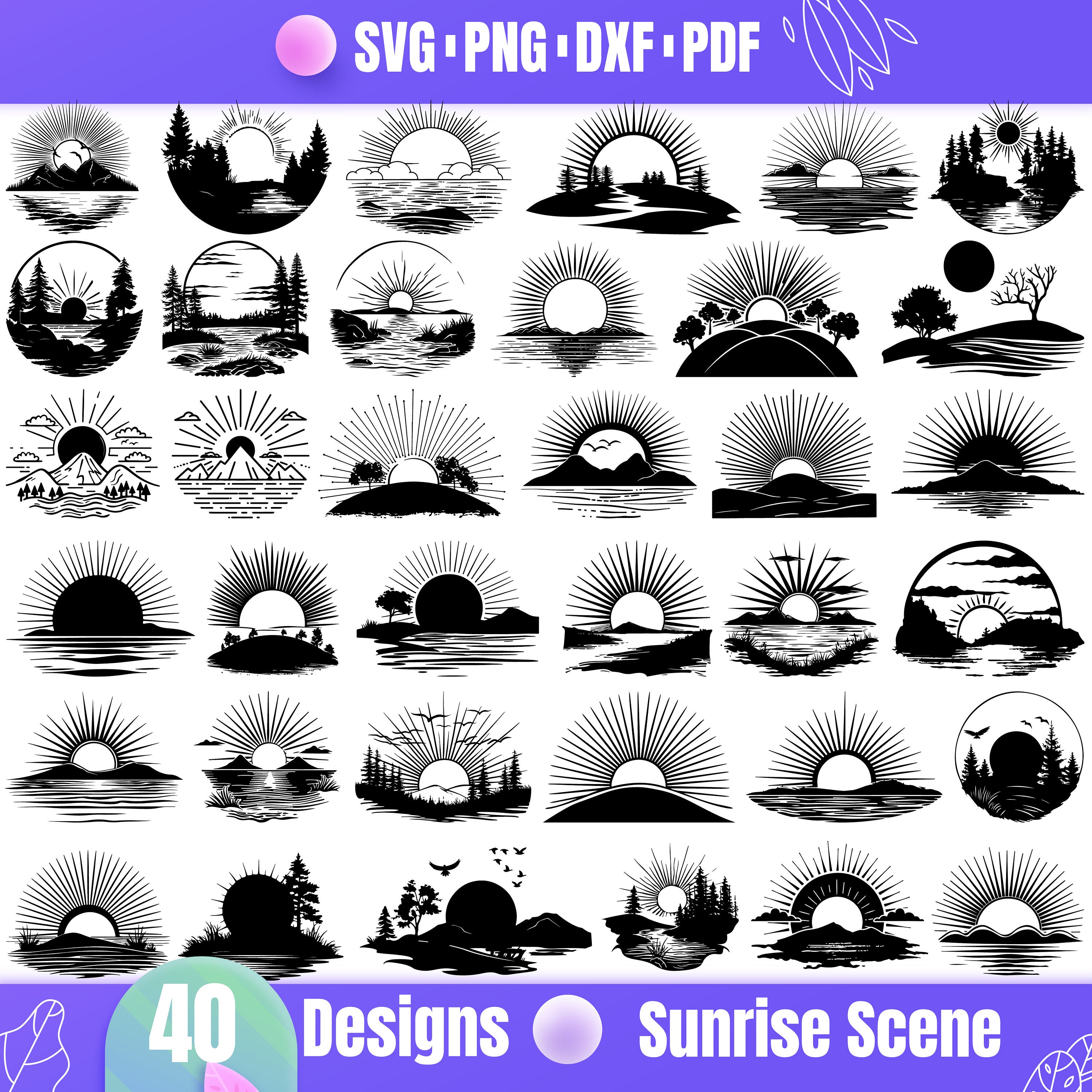 High Quality Sunrise Scene SVG Bundle, Sunrise Scene Dxf, Sunrise Scene ...