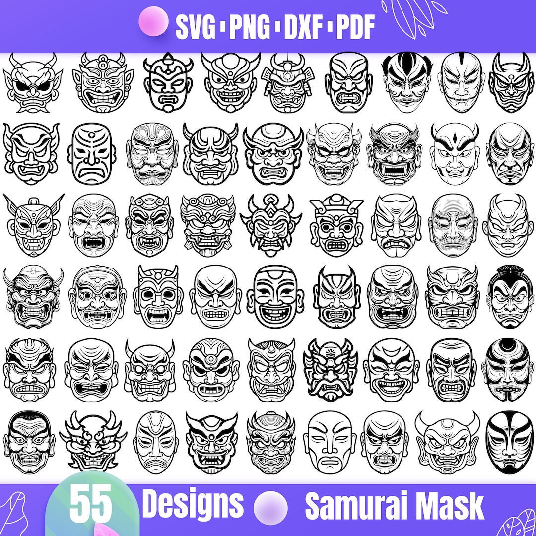 High Quality Samurai Mask SVG Bundle, Japanese Samurai Svg, Samurai ...