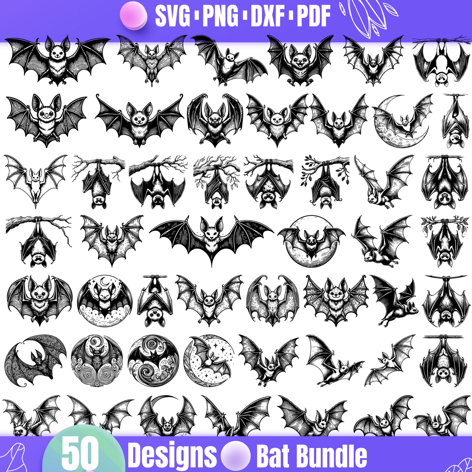 High Quality Bat SVG Bundle, Bat Dxf, Bat Png, Bat Vector, Bat Clipart ...