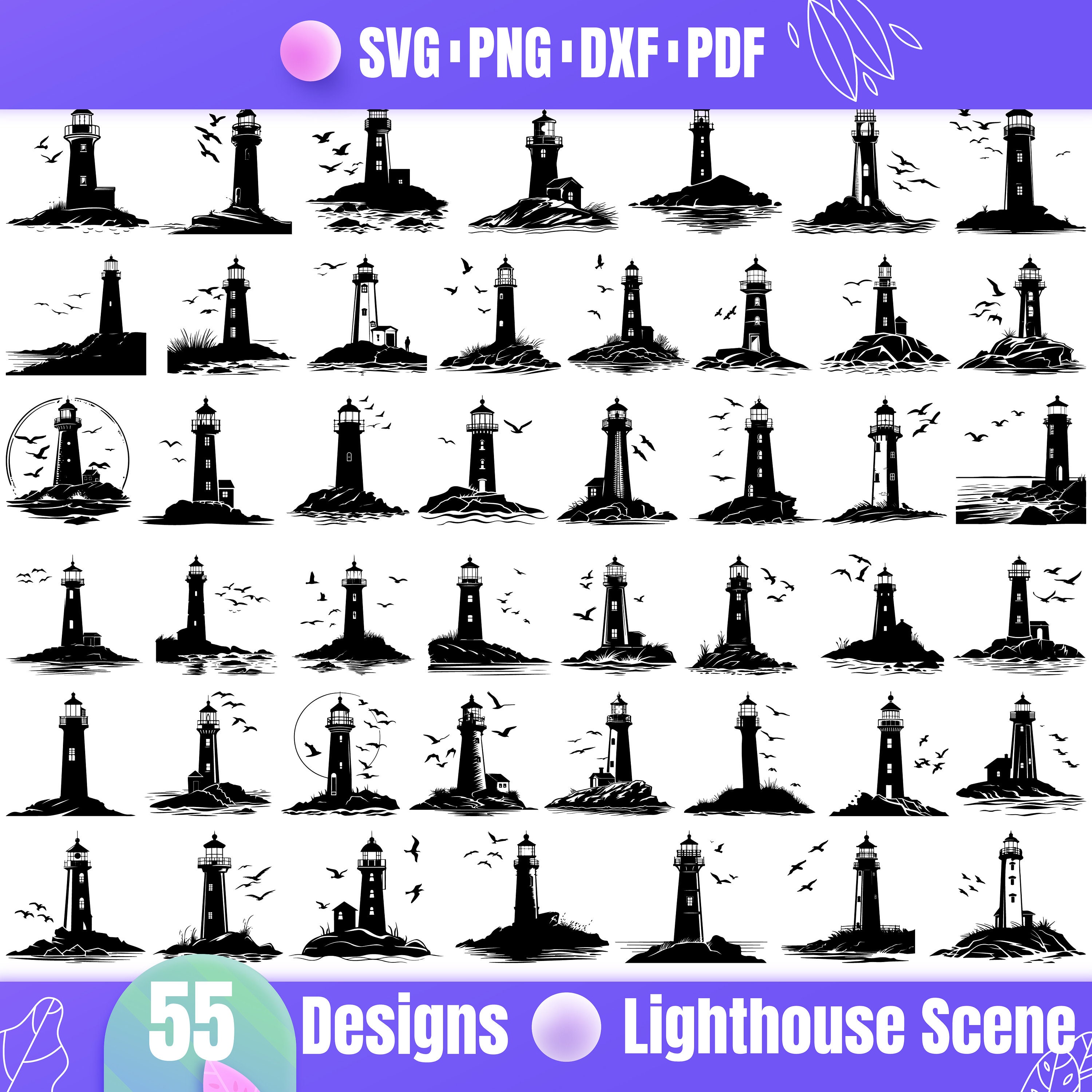 High Quality Lighthouse Scene SVG Bundle, Lighthouse Scene Dxf ...