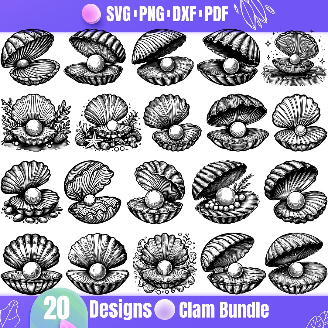High Quality Clam With Pearl SVG Bundle, Clam Dxf, Clam Png, Clam ...