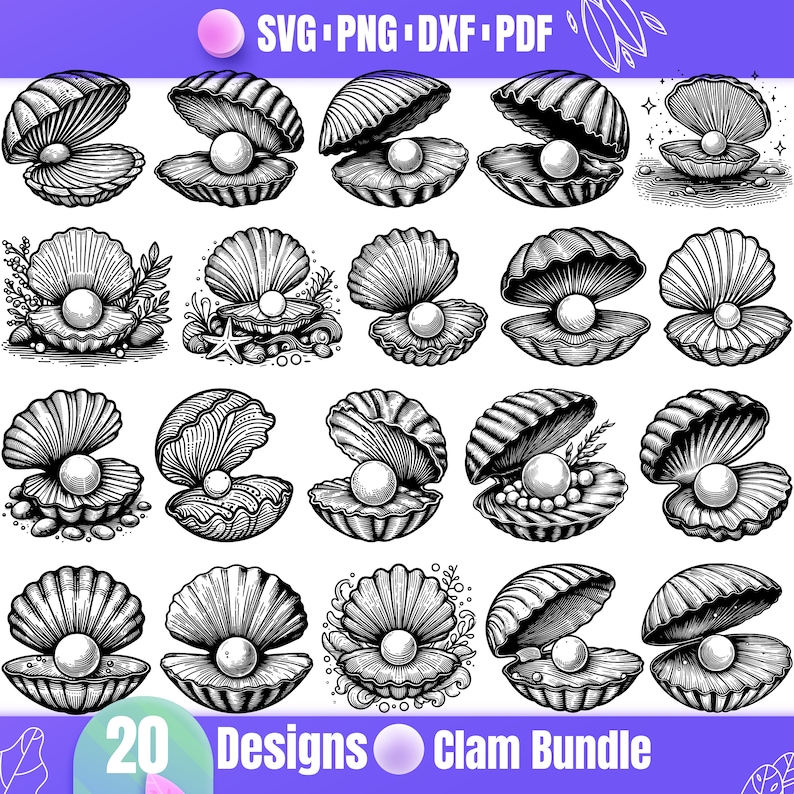 High Quality Clam With Pearl SVG Bundle, Clam Dxf, Clam Png, Clam ...