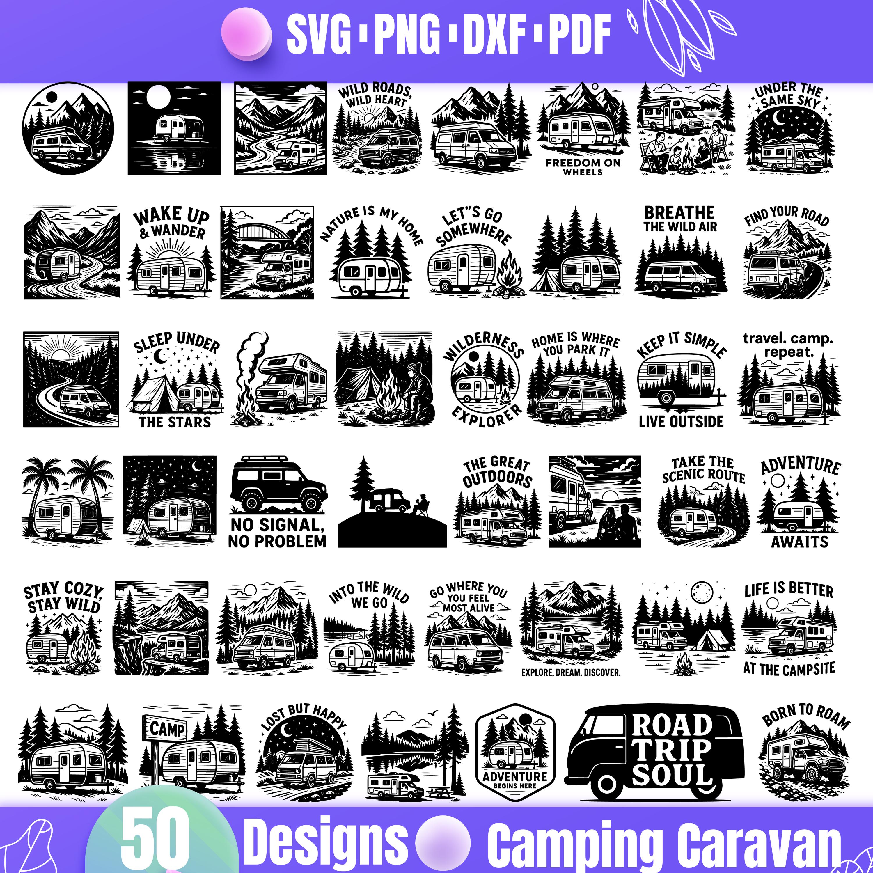 Camping Caravan SVG Bundle | 50 Travel Trailer & Camper Clipart Designs ...