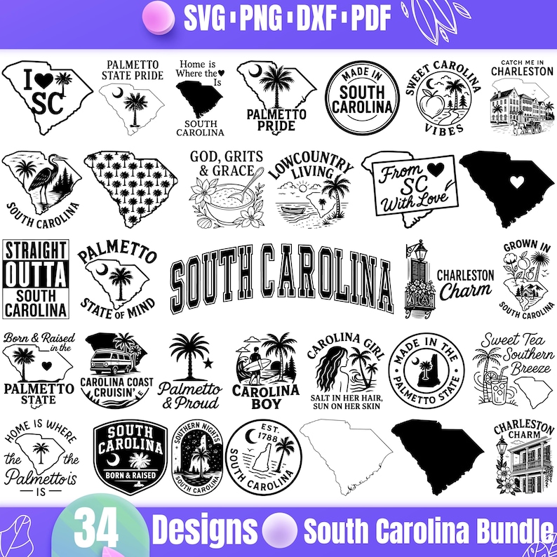 South Carolina SVG Bundle | 34 South Carolina State Designs ...