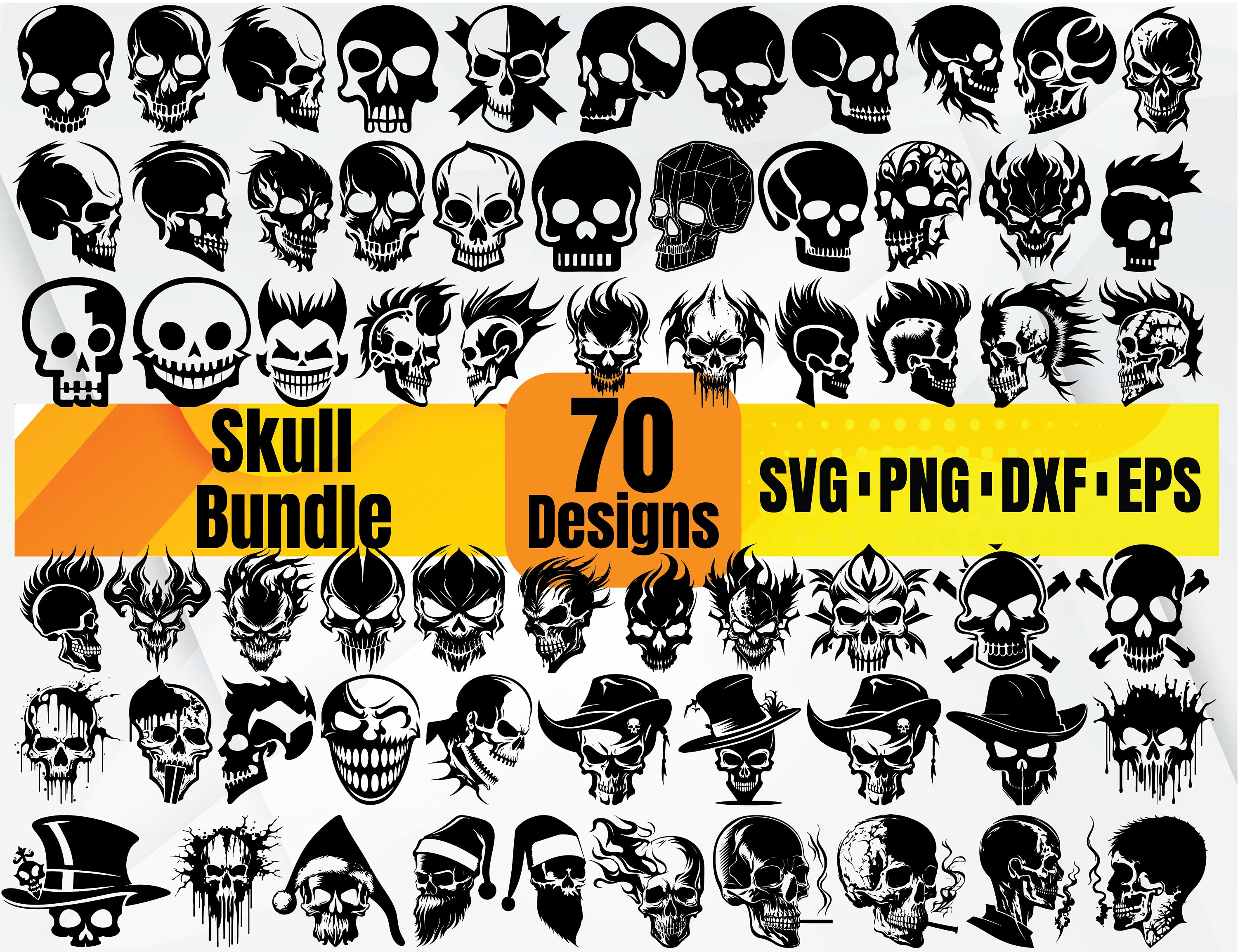 High Quality Skull SVG Bundle, Skull Head Svg, Skeleton Svg, Skull Dxf ...