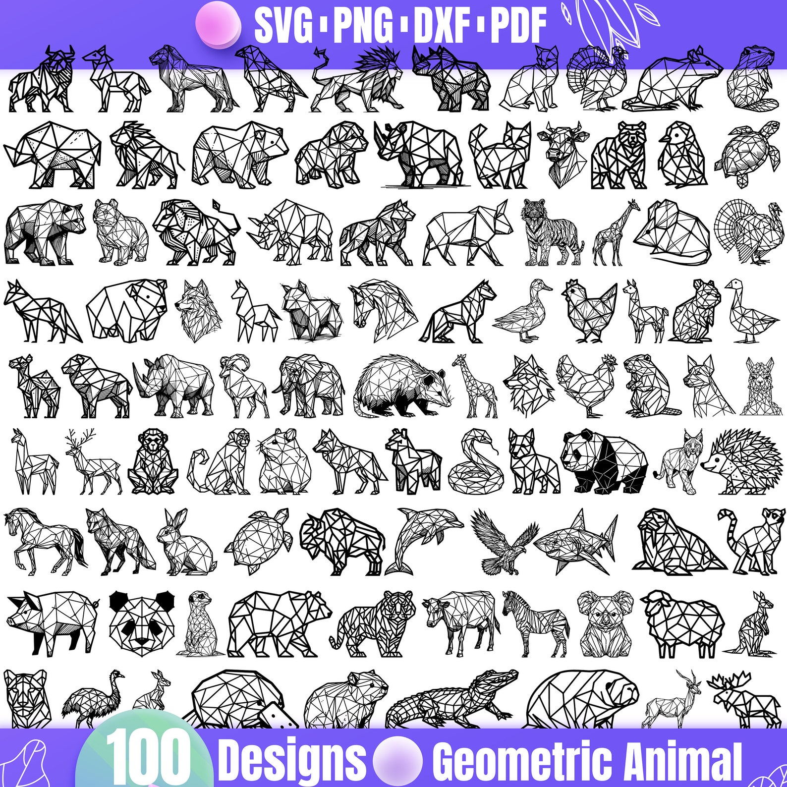 High Quality Geometric Animals SVG Bundle, Geometric Animals Dxf ...