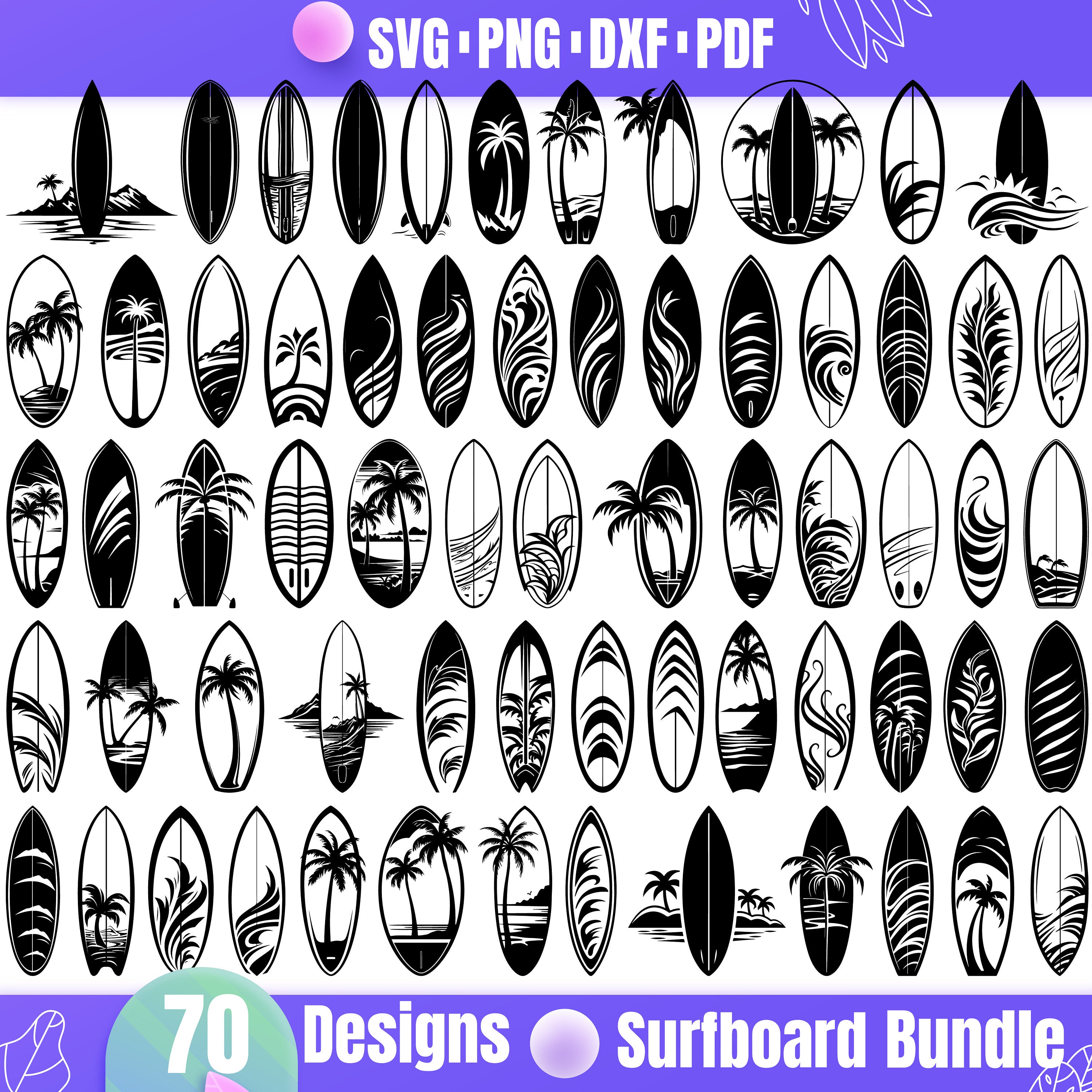 High Quality Surfboard SVG Bundle, Surfboard Dxf, Surfer Svg, Surfboard ...
