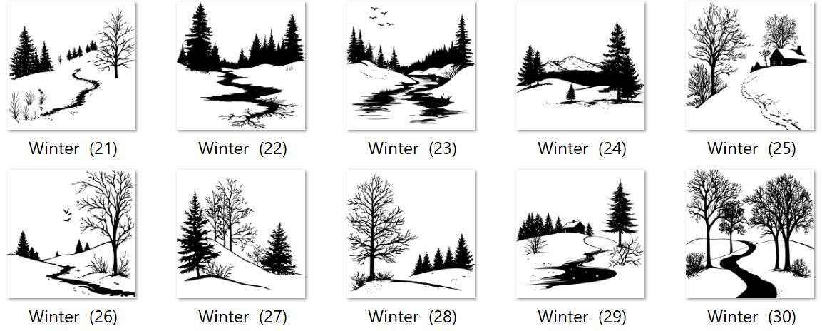 Winter Landscape SVG Bundle — 50 Snowy Scenery Illustrations and ...
