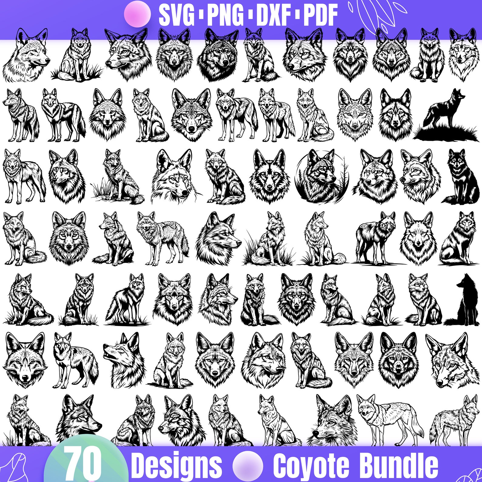 High Quality Coyote SVG Bundle, Coyote Dxf, Coyote Png, Coyote Vector ...