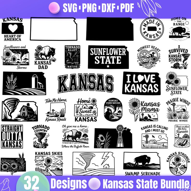 Kansas SVG Bundle | 32 Kansas State Designs | Midwest Heart | Made in ...