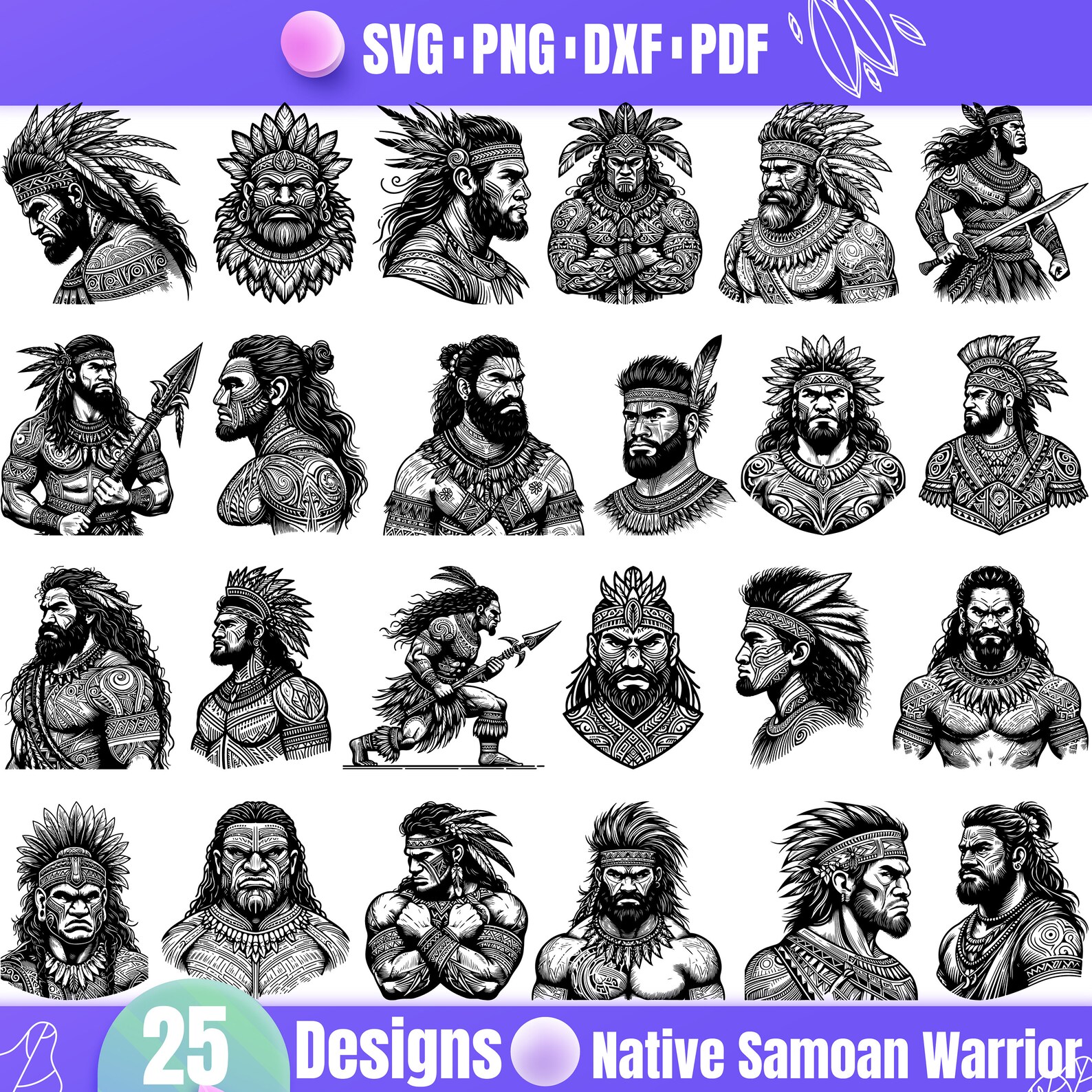 High Quality Native Samoan Warrior SVG Bundle, Samoan Svg, Tongan Svg ...