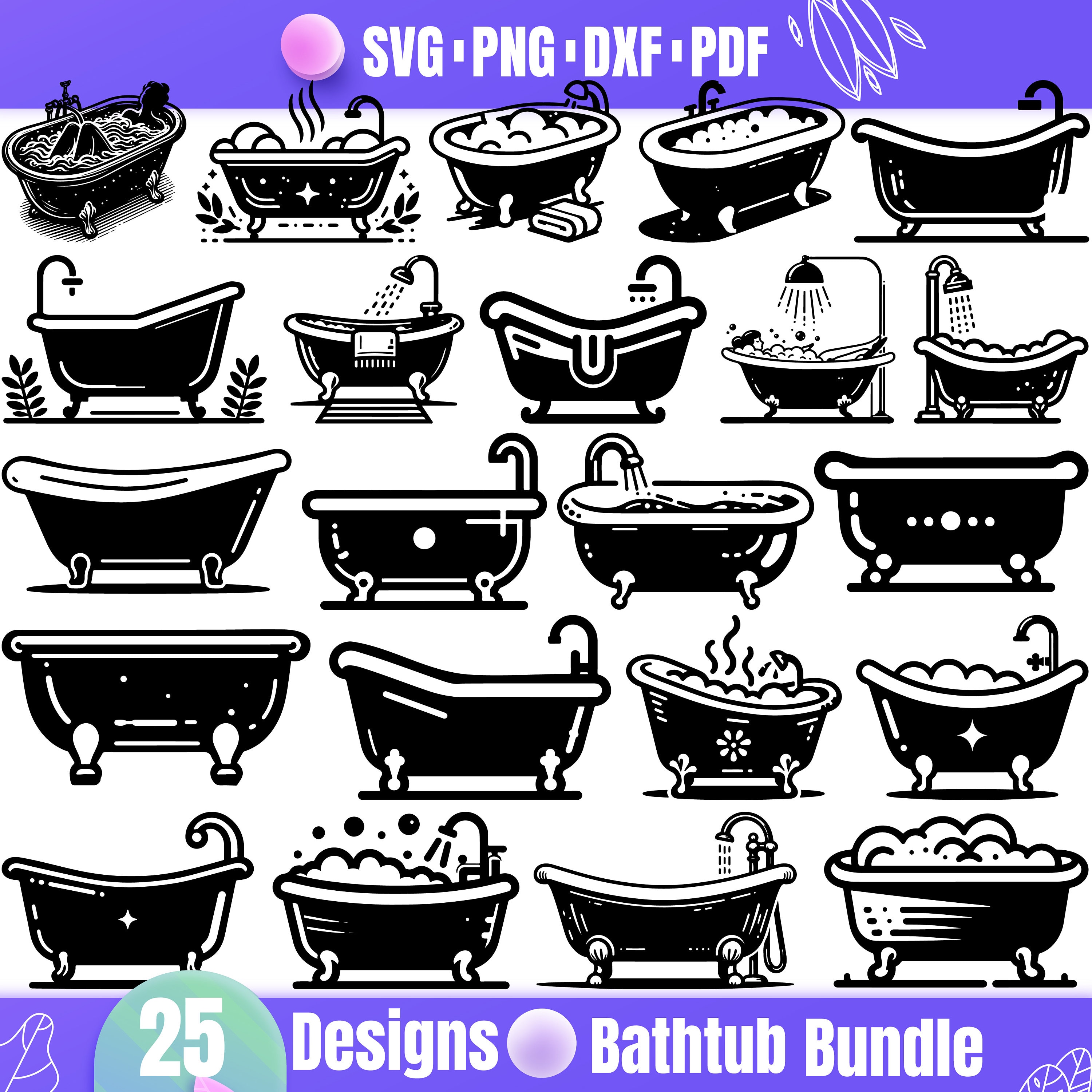 High Quality Bathtub SVG Bundle, Bathtub Dxf, Bathtub Png, Bathtub ...