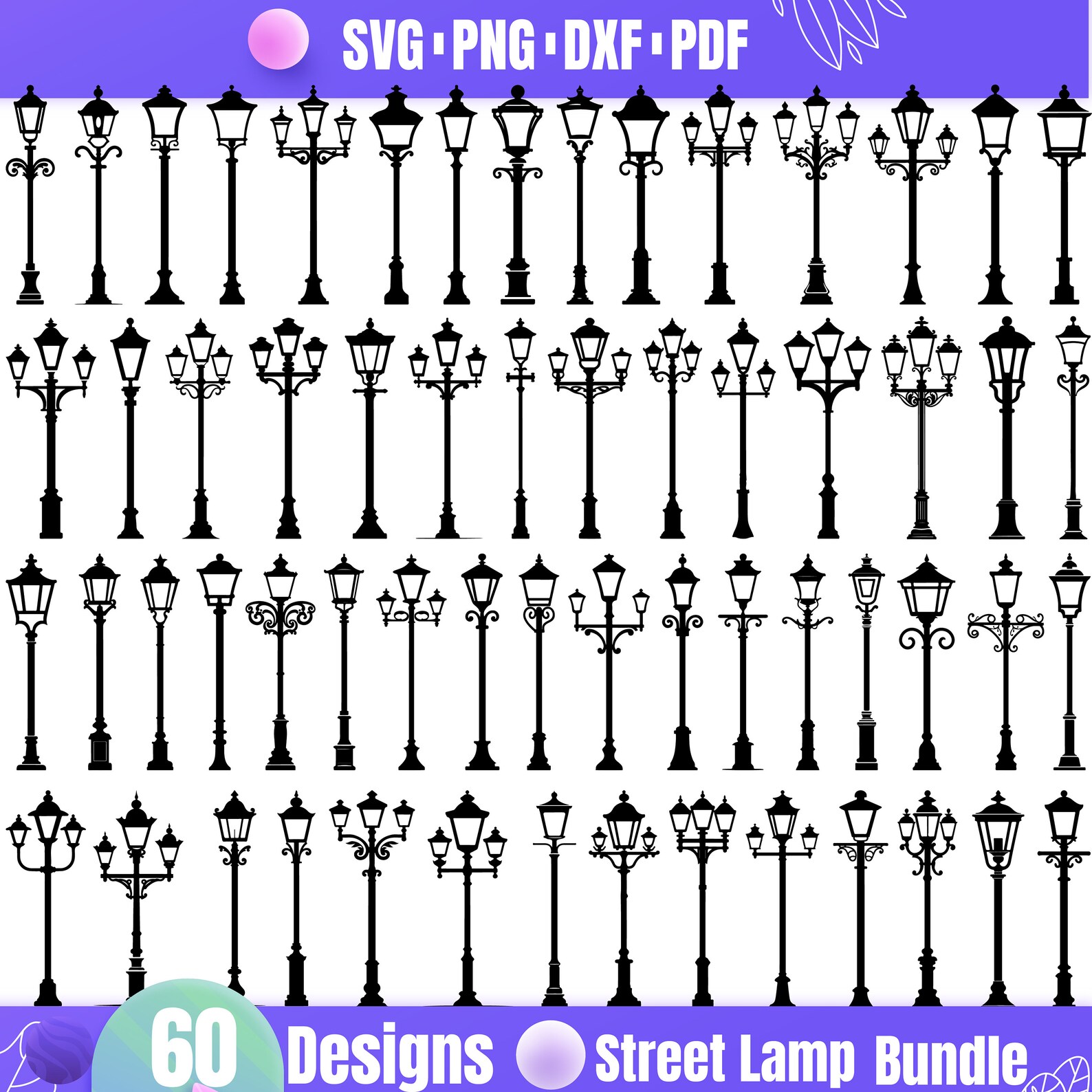 High Quality Street Lamp SVG Bundle, Street Lamp Monogram, Street Lamp ...