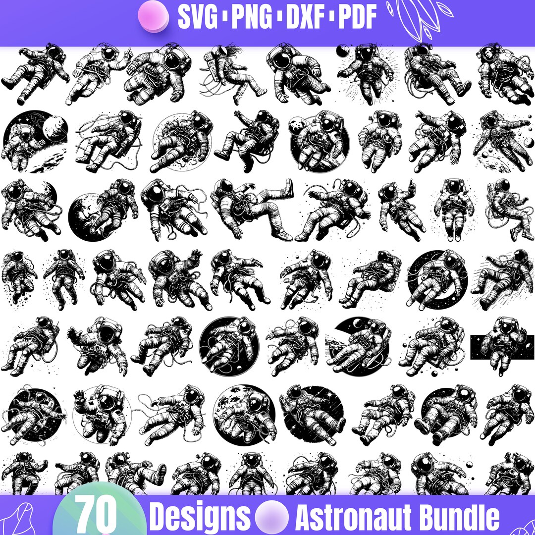 Astronaut SVG Bundle | 70 Space Explorer Designs | Svg Png Dxf Pdf for ...