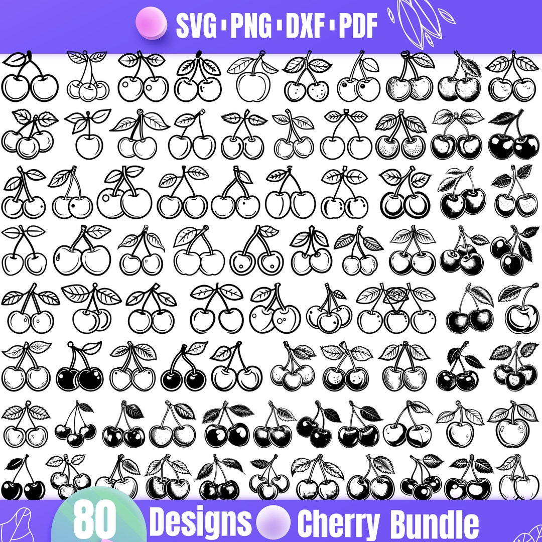 80 Cherry SVG Bundle, Sweet Fruit Clipart, Cherry Silhouette DXF, Laser ...