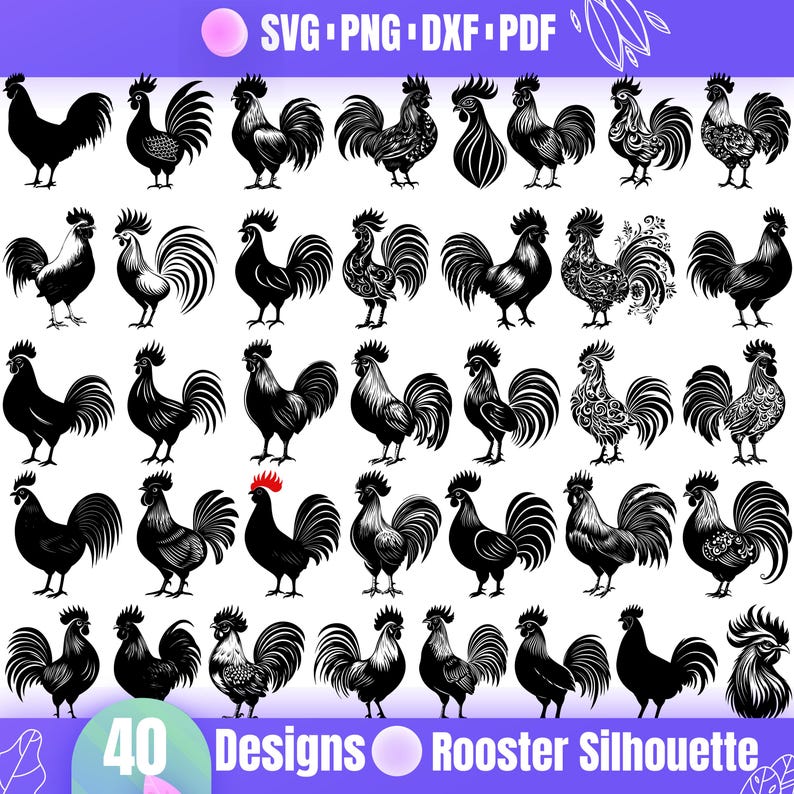 40 Rooster SVG Bundle, Chicken Silhouette for Laser Cut, Farmhouse ...