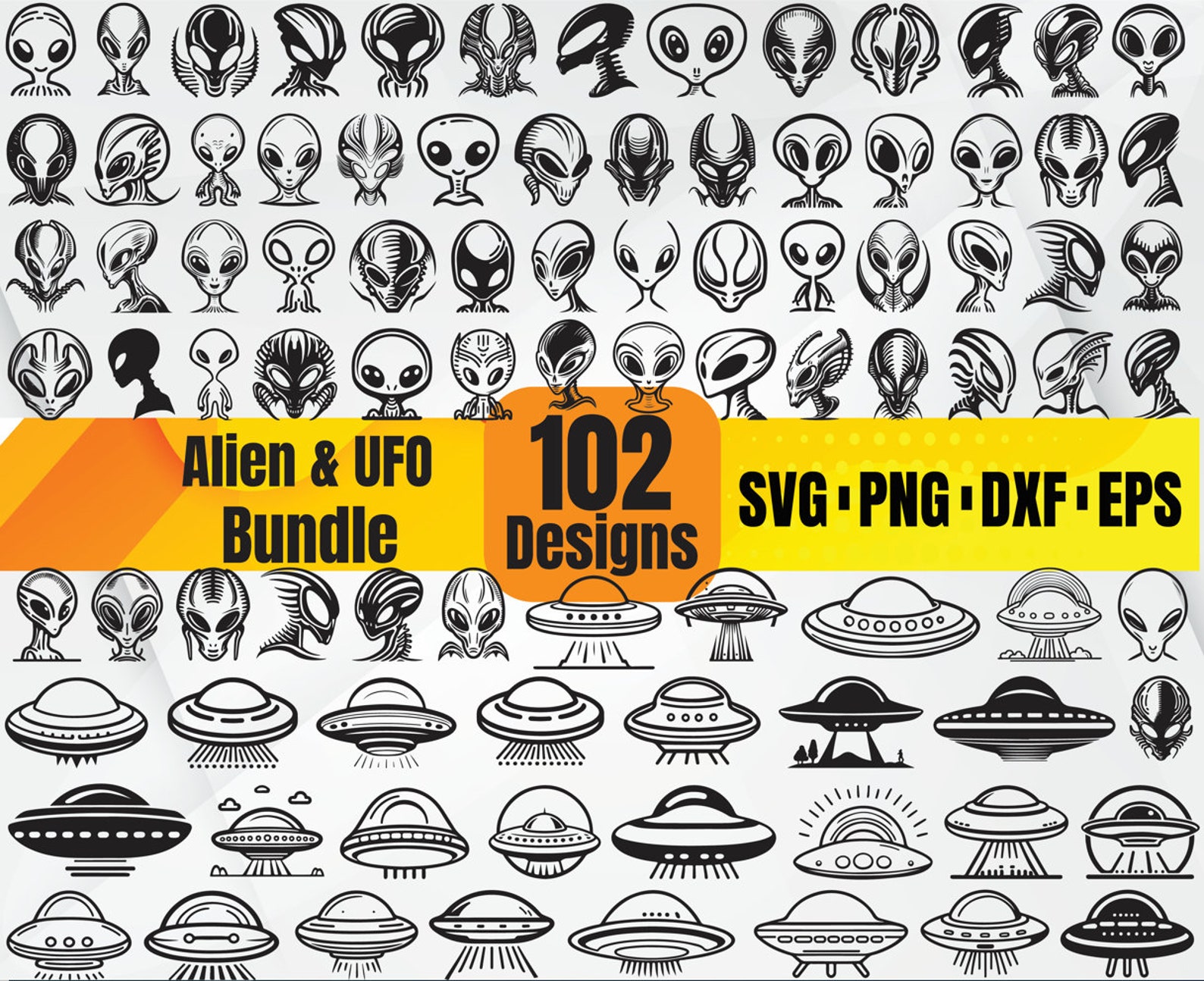 High Quality Alien SVG Bundle, Ufo Svg, Alien Head Svg, Alien Dxf ...