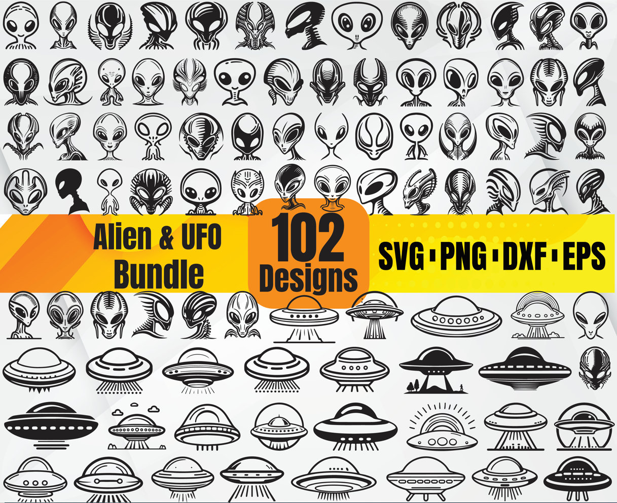 High Quality Alien SVG Bundle, Ufo Svg, Alien Head Svg, Alien Dxf ...