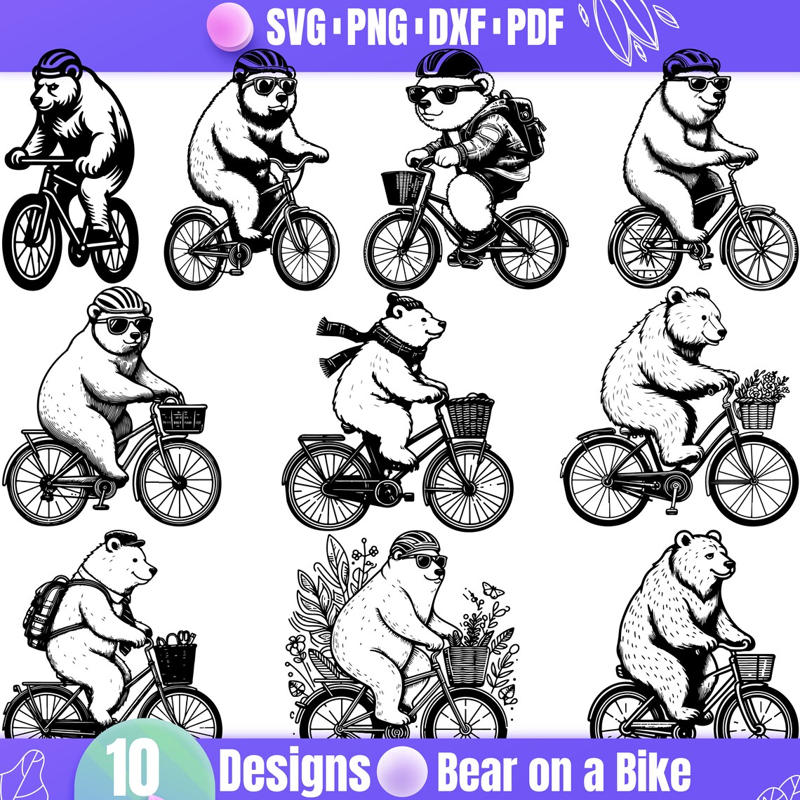 High Quality Bear on Bike SVG Bundle, Bear Biker Dxf, Bear Biker Png ...