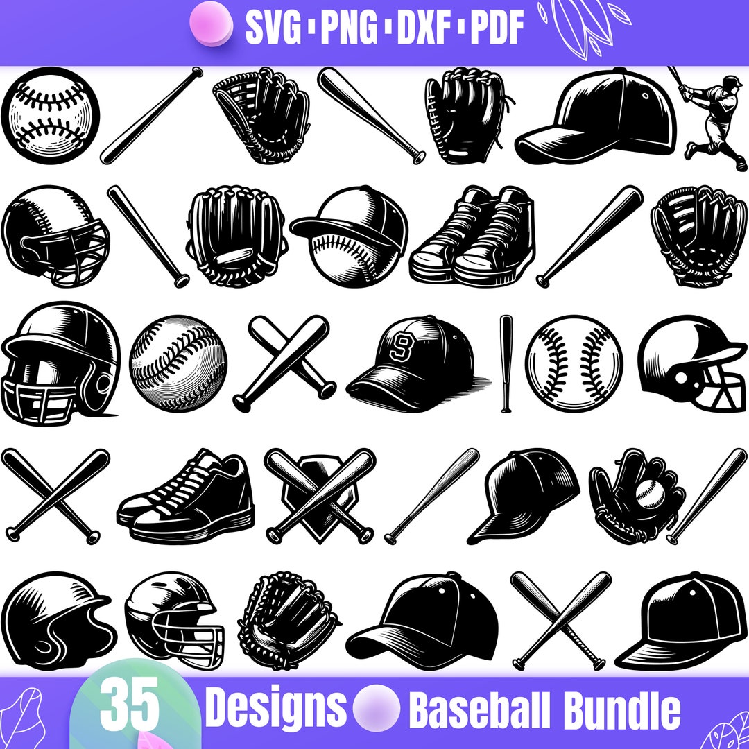 Baseball SVG Bundle — 35 Sport Illustrations and Team Clipart Designs ...