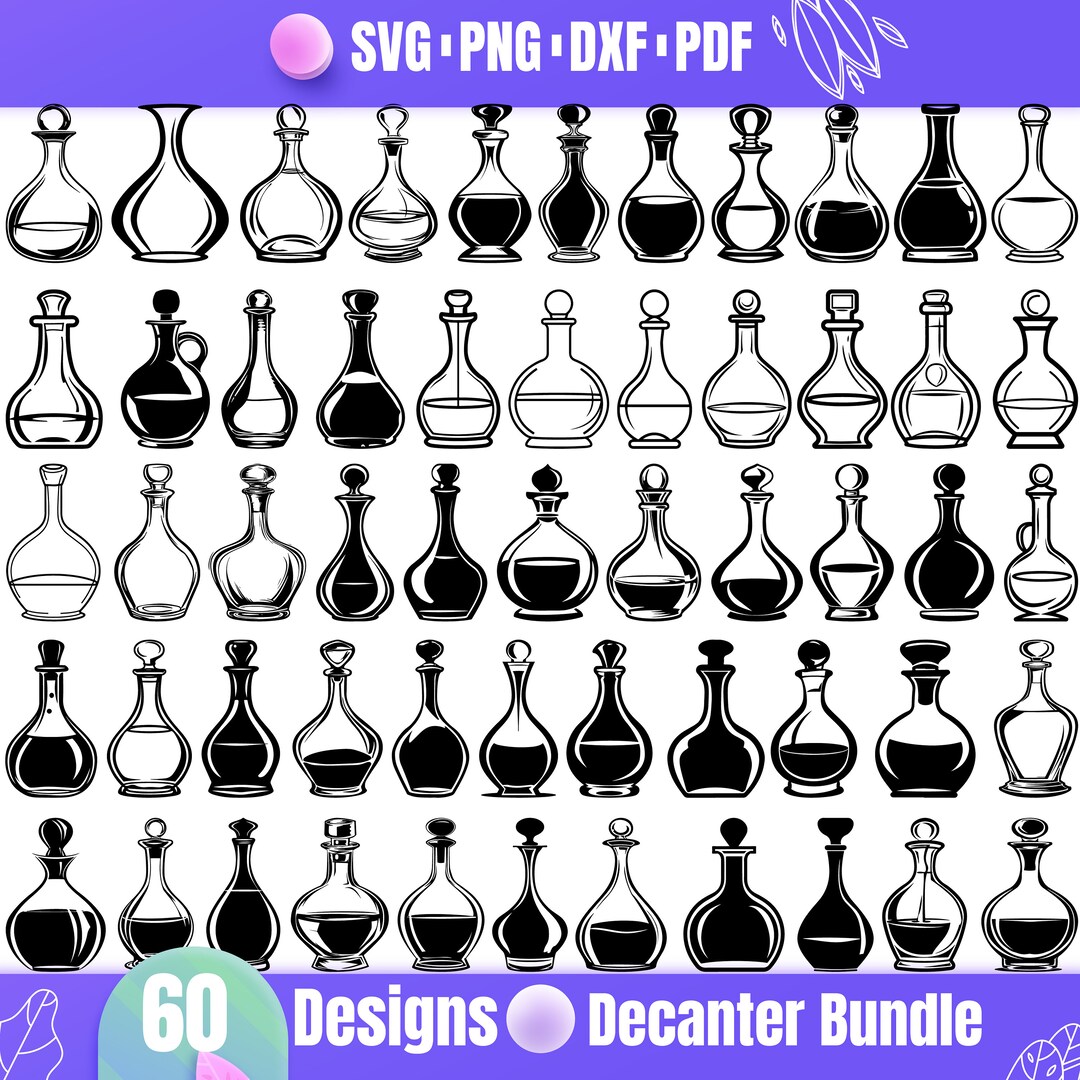 Decanter SVG Bundle, 60 Decanter Designs, Bottle Clipart, Vintage ...
