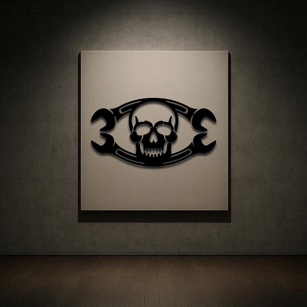 Skull Mechanic SVG DXF Cutting Files – Flaming Skull With Crossed ...